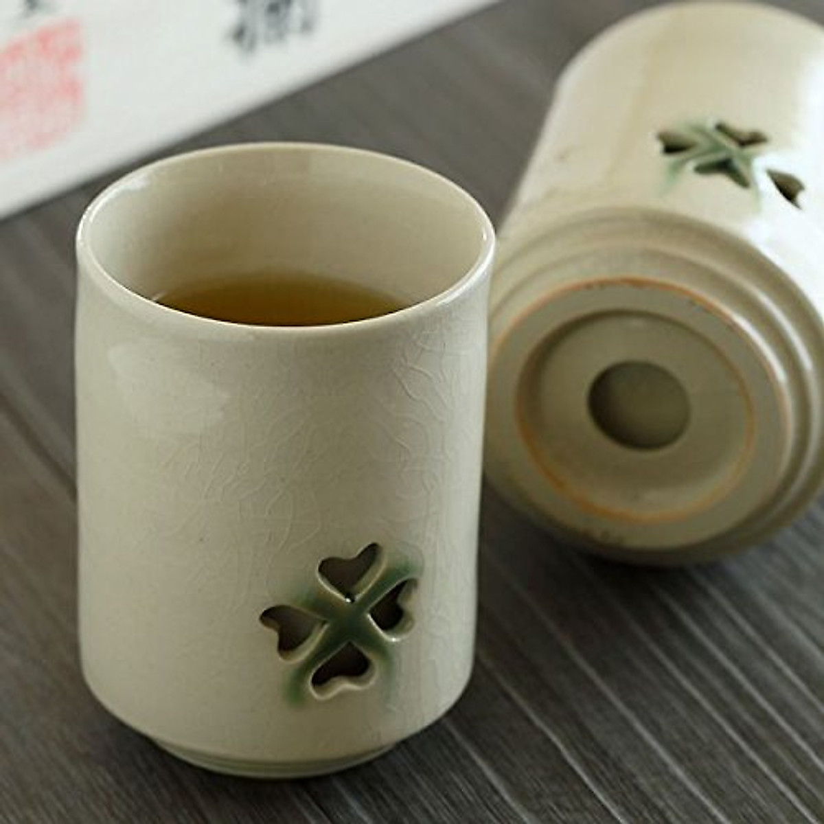 Hand-made: Double layer teacup Set of 2 | “Soma-Yaki” | Ivory White | Made in Japan |