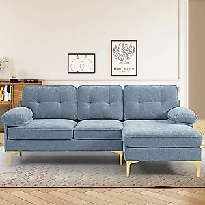 RYONGII 82.7" Convertible Sectional Sofa Chenille L Shaped Retro Couch with Chaise Reversible 4-Seat Sofa Sectional Couch Sets for Apartment, Machine Washable Cover,Easy to Assemble, Light Blue
