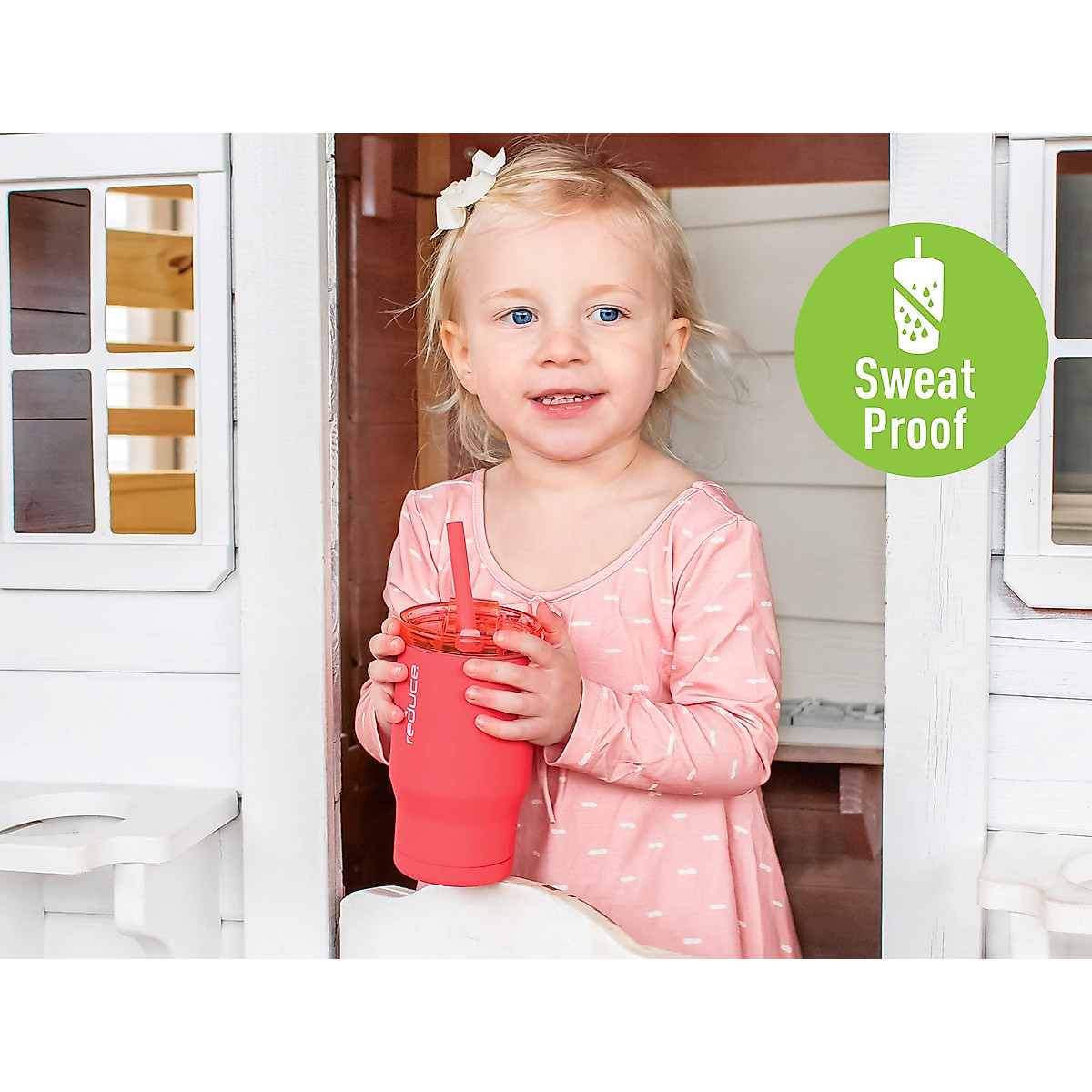 Reduce 14 oz Coldee Tumbler – Reusable Vacuum Insulated Stainless Steel Cup with Straw and Lid – Small and Perfect for Kids – Gripster Finish, Morning Rays