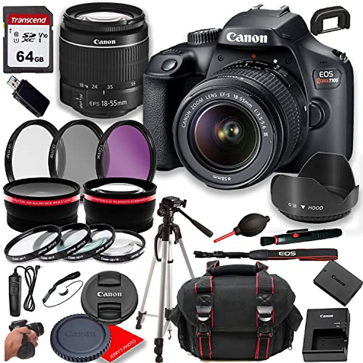 Canon Rebel T100 (EOS 4000D) DSLR Camera w EF-S 18-55mm F/3.5-5.6 Zoom Lens+ Case + 64GB Memory(28pc Bundle) (Renewed)