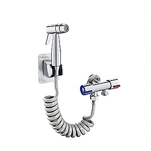 ZLOCYIVHE Handheld Bidet Toilet Sprayer Diaper Bidet Toilet Sprayer Bidet Sprayer for Toilet Brass 3m Hose Double Control Angle Valve Cleaning Toilet,Chrome A(Chrome B)