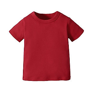 OPAWO Unisex Infant Baby Crew Neck T-Shirt 4 Pack Short Sleeve Solid Color Tees for Boys Girls (Black/White/Gray/Red, 12-18 Months)