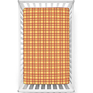 Plaid Themed Fitted Crib Sheet,Standard Crib Mattress Fitted Sheet Soft Toddler Mattress Sheet Fitted-Great for Boy or Girl Room or Nursery,28“ x52“,Burgundy Vermilion