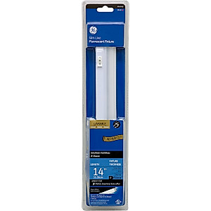 Enbrighten SlimLine 14in. Fluorescent Light Fixture, Plug-in, 5ft. Power Cord, F8T5 Bulb, Warm White, Flicker-Free, No-Hum, Instant-On Electronic Ballast, Linkable, On/Off Rocker Switch, White, 10168