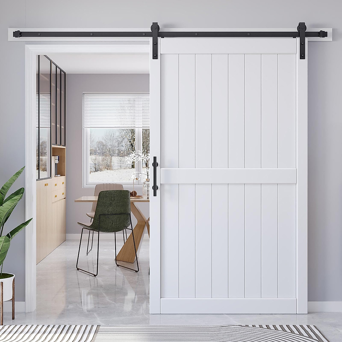 ROYMELO 48x84 Inch White Sliding Barn Door Slab and 8ft Hardware Kit Included, MDF Wood Panel Covered with Water-Proof Scratch-Proof PVC Surface, Easy to Clean, Simple DIY Assembly