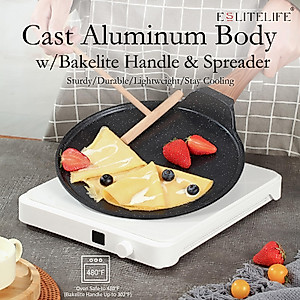 ESLITE LIFE 8 Inch Crepe Pan with Spreader, Nonstick Granite Coating Mini Flat Skillet Dosa Tawa Comales Para Tortillas Pancake Pan, PTFE & PFOA Free, Black