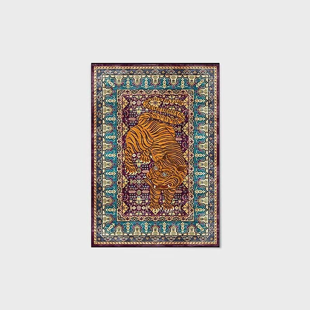 Tibetan Tiger Rug Boho Leopard Print Rug 4x5 ft Animal Print Area Rug for Bedroom Yellow Tiger Carpet for Living Room Non-Slip Washable Door Mat