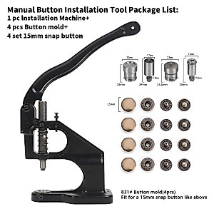 WUTA Manual Button Installation Tool Mute Stamping, 15mm Snap Button Mold Hand Pressing Machine Home Craft Tools Mold (Set D)