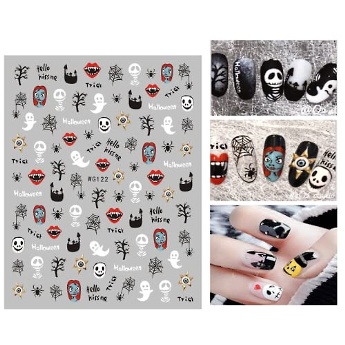 8 Sheets Halloween Nail Art Stickers Decals Self-Adhesive Pegatinas Uñas Cute Ghost Pumpkins Skull Spider Web Nail Supplies Nail Art Design Decoration Accessories