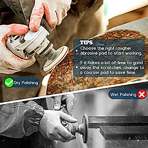 7 Packs Dry Diamond Polishing Pads 4 Inch with 5/8”-11 Rubber Backer Pad 6PCS Dry Polish Pad Kit 50-2000 Grit for Drill Grinder Polisher Granite Marble Concrete Stone Countertop Quartz Polishing