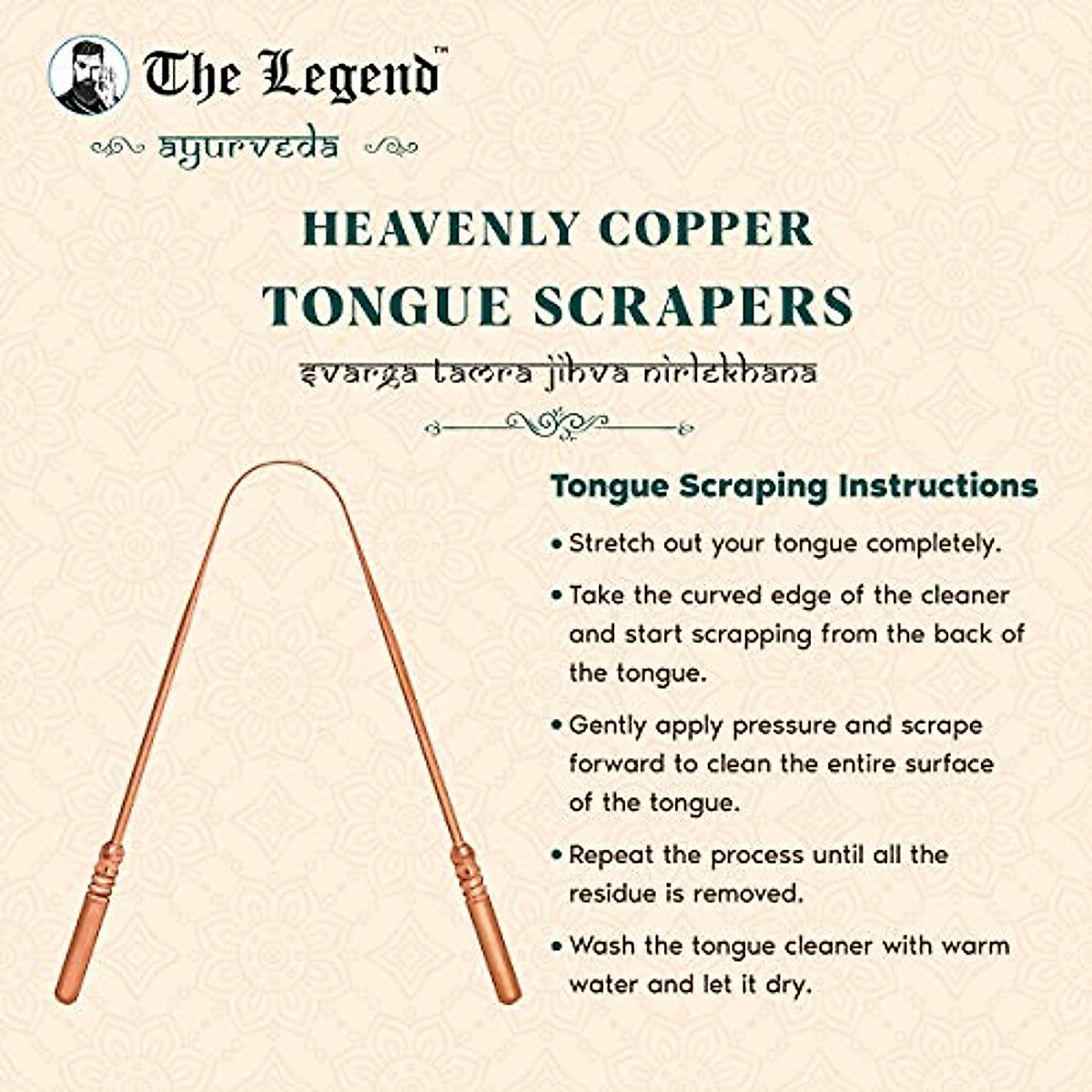 The Legend Pack of 3 Ayurveda Heavenly Copper Tongue Cleaner or Scraper | Metal Tongue Scraper and Handmade (Pack of 3 Thick Handle)
