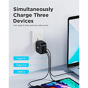 USB C Charger, EHO 65W GaN III PPS Fast Charger Adapter, 3-Port Foldable Compact Wall Charger Compatible with MacBook Pro/Air, Galaxy S22/S21, Note 20/10+, iPhone 13/12, iPad Pro, and More, Black