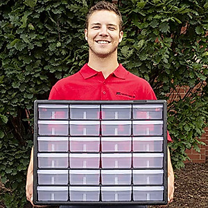 Akro-Mils 24 Drawer 10724, Plastic Parts Storage Hardware and Craft Cabinet, Black & 40717 Length Dividers for Plastic Storage Hardware and Craft Cabinet Large Drawers, (6-Pack), Clear, Black