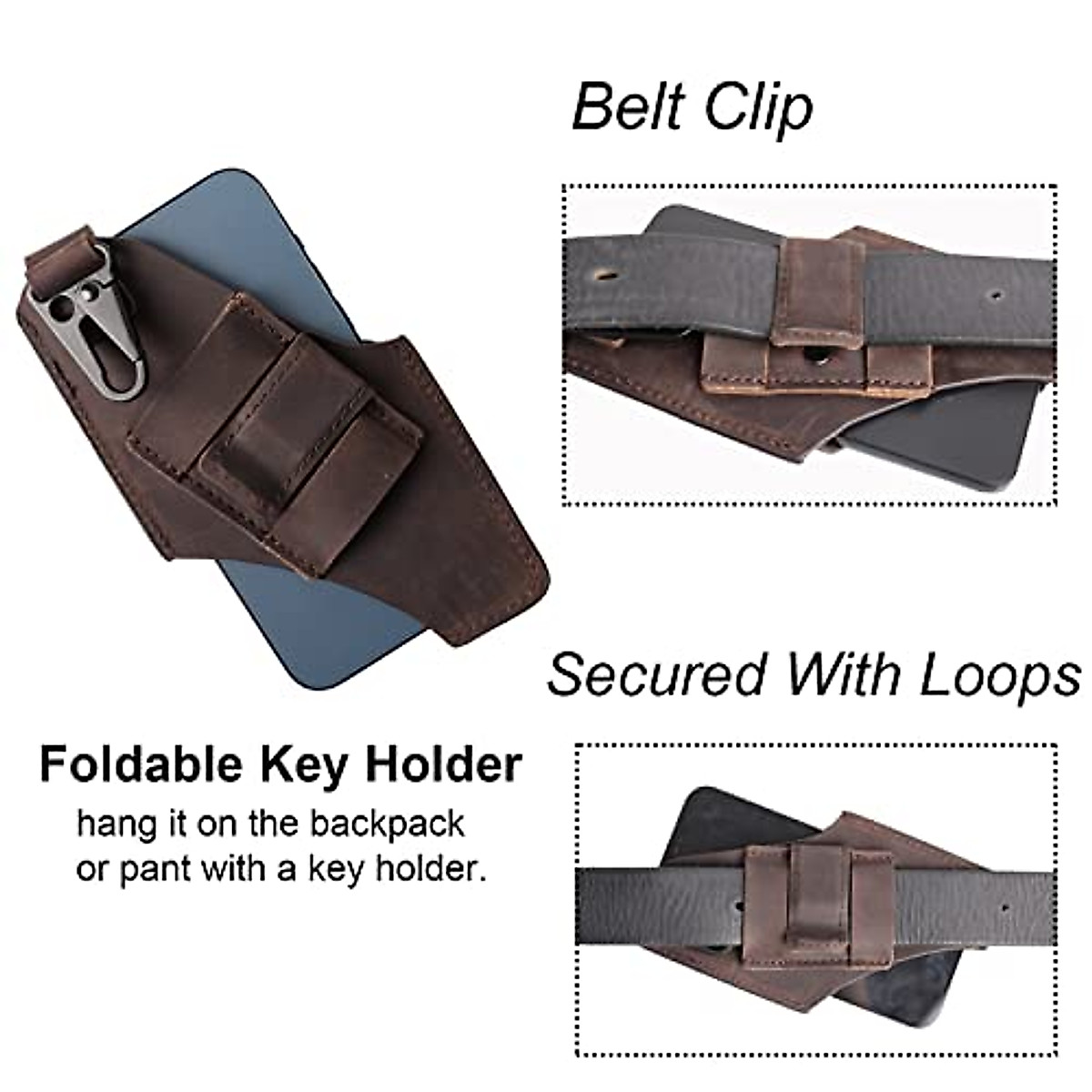 Gentlestache Leather Cell Phone Holster with Belt Clip,Leather Phone Pouch for iPhone Samsung Motorola,Belt Case with Belt Loops,Leather Phone Case on Belt,Cell Phone Sheath,Large Size,Darkbrown