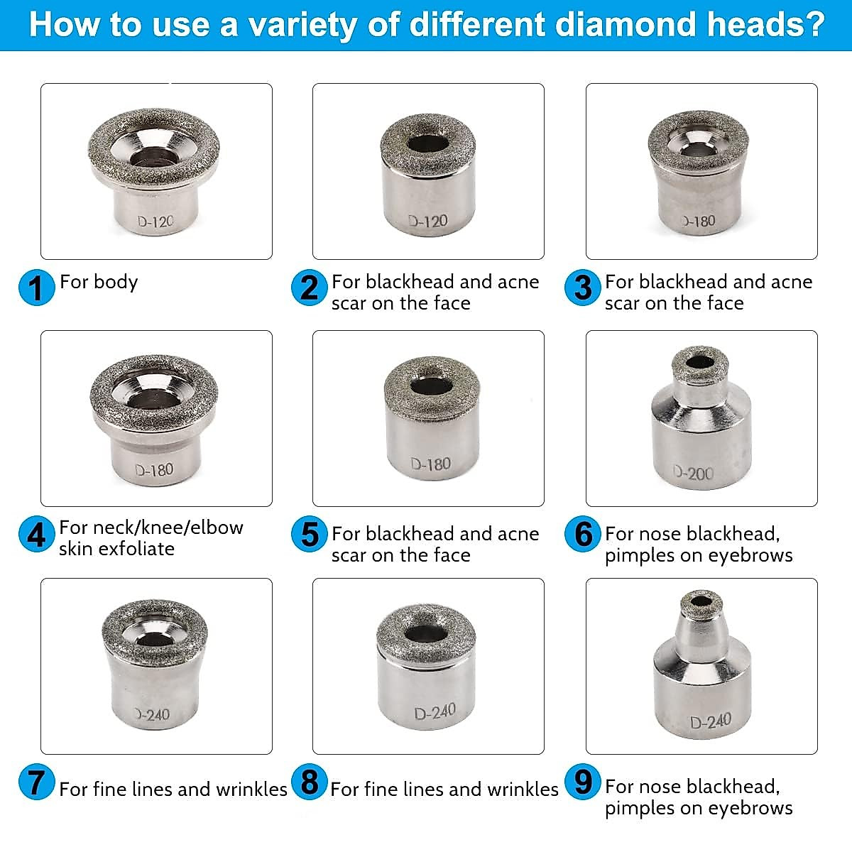 Diamond Dermabrasion Head Microdermabrasion Exfoliator Home Facial Dermabrasion Tool Dermabrasion Replacements 9Tips