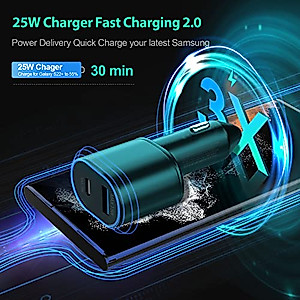 Samsung 25W USB C Car Charger, PD&QC3.0 Dual Port Compatible Car Charger with 5ft Type C Cable for Samsung Galaxy S23/S23 Ultra/S23 Plus/S22/S22 Ultra/S22+/S21/S21+/S21 Ultra/S20/S20+/Note 20/Note 10