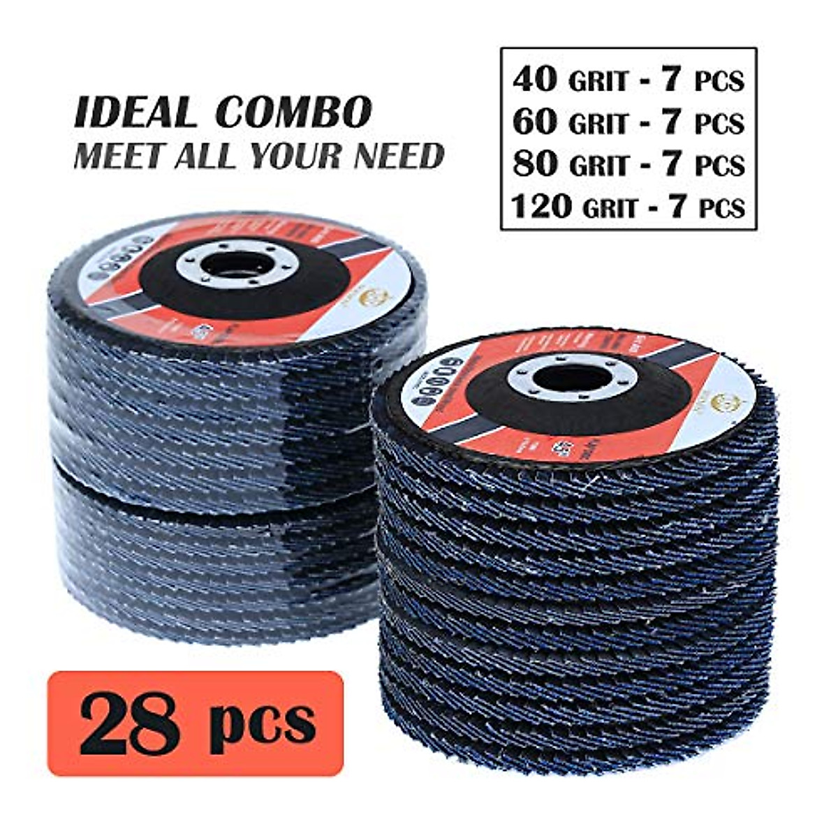 28 Pack 4 1/2 Inch Flap Disc Angle Grinder Sanding Disc 40 60 80 120 Grit Flap Sanding Disc (4 1/2 inch x 7/8 Inch)