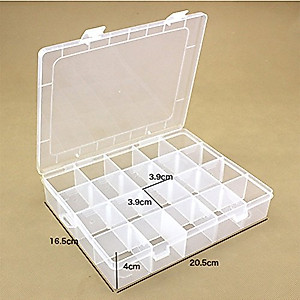 Jewelry Organizer 20-Grid Plastic Box Storage Container Case with Removable Dividers (Transparent)