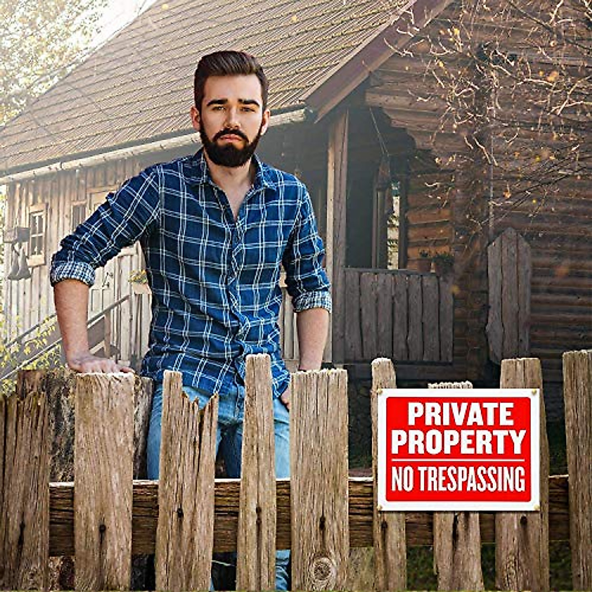 Vanitek 8 Pack Private Property No Trespassing Sign 9 x 12 Inch Weatherproof, Water Resistant, Easy to Mount, Durable Ink, Indoor and Outdoor Keep, for Home Safety & Privacy