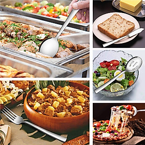 Homikit 5-Piece Silverware Serving Utensils Set, Stainless Steel Square Flatware Hostess Set Include Pie Server Serving Spoons Butter Knife Serving Fork, Dishwasher Safe, Mirror Polished