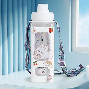 ANSAIR Kawaii Bear Pastel Water Bottle With 3D Sticker 700ml Plastic Travel Tea Juice Milk Portable Cute Shaker Drink Bottle Gift (Color : White)