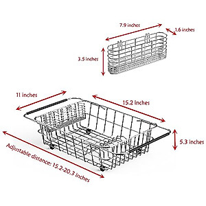 NiuYichee Dish Drying Rack in Sink, Expandable Stainless Steel Dish Drainer Rack Organizer Over Sink Counter, with Stainless Steel Utensil Racks, Fit 14.2" to 19.5" Sinks (Large)