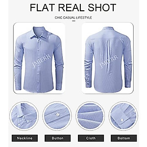 JMIERR Mens Slim Fit Casual Button Down Dress Shirts Pinpoint Stripe Long Sleeve Fall Shirt US 43(L),Blue