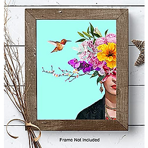 Hummingbird Flowers Tropical Wall Art & Decor - 8x10 Gifts for Women - Mexican Wall Art for Bedroom Home Office, Living Room - Floral Tiffany Blue Decor Picture Print - Hummingbird Wall Decor