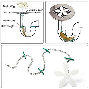 Yimaa 12 Pack Drain Hair Catcher Flower Shower Hair Cleaning Chain Hair Trap Chain Hook Bathtub Sinks Drain Clog Protectors Hair Stopper for Bathroom Kitchen