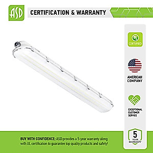 ASD 4FT LED Vapor Tight Light Fixture 31W, Commercial Lighting Products, Tube Light, Walk in Freezer, High Efficiency, 3692 Lm, IP66, 110W Eq, 120-277V, 5000K, DLC, UL Listed