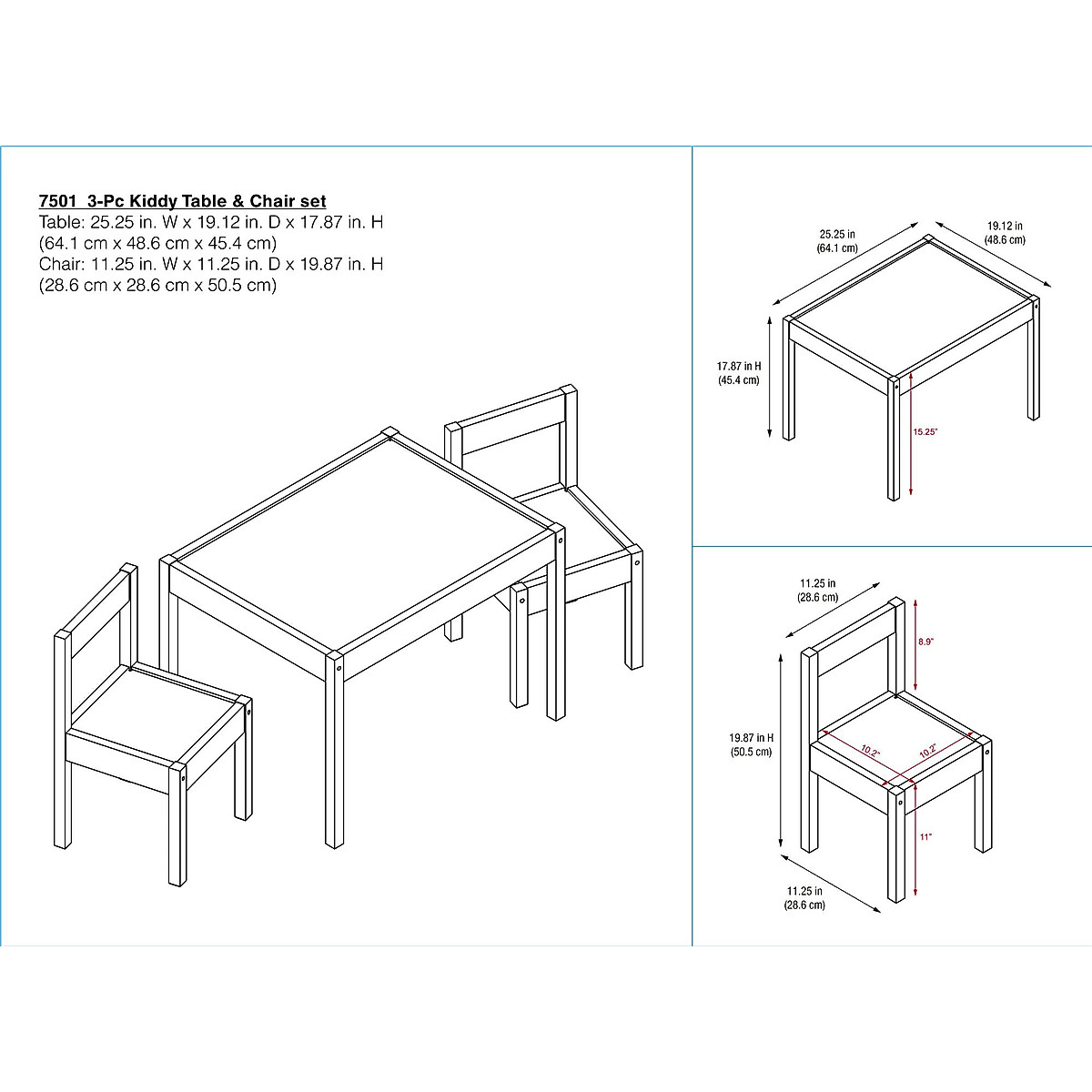 Baby Relax DA7501G Hunter 3 Piece Kiddy Table and Chair Set, Gray