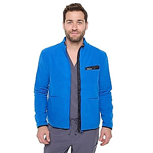 Dagacci Medical Uniform Unisex Warm Up Zip Front Fleece Scrub Jacket for Women and Men, Royal Blue, L