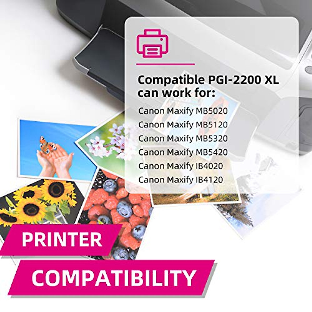 PGI-2200XL Compatible Canon PGI 2200 XL Pigment Ink Cartridges Work for Canon Maxify MB5420 MB5120 MB5320 MB5020 iB4120 iB4020 Printers (Black/Cyan/Magenta/Yellow, 4-Pack)