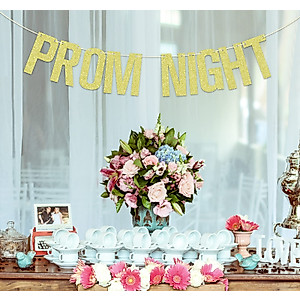 Prom Night Banner, Prom 2025 Decor, Class of 2025 Graduation Bunting Garland, Congrats Grad Party Decorations Gold Glitter