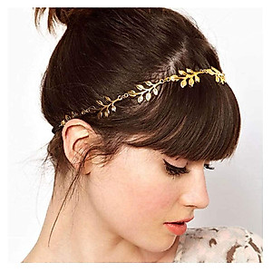 Yalice Leaf Hair Chains Elastic Headpieces Princess Head Chain Goddess Decoration Wedding Hair Acessories Festival Prom Headbands for Women (Gold)