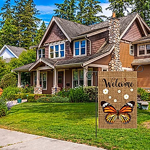 EDDERT Welcome Monarch Butterfly Garden Flag Butterfly lovers Burlap Vertical Double Sided Yard Flags, Keep Flying if You Have Wings Outdoor Indoor Lawn Home for Personalized Decor 12.5x18 Inch