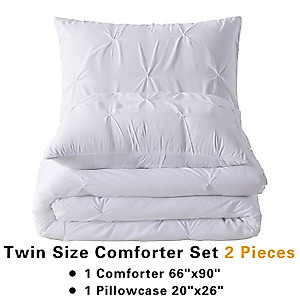 Andency White Twin Comforter Set (66x90Inch), 2 Pieces Cute Soft Pinch Pleat Bedding Comforters & Sets for Kids Girls, All Season Lightweight Fluffy Down Alternative Bed Set