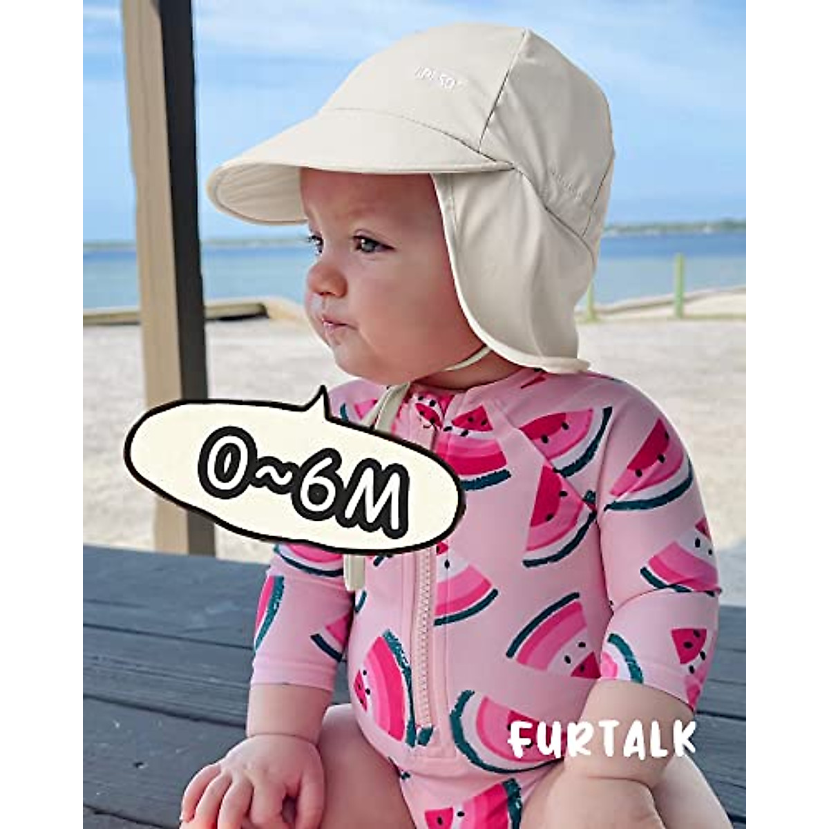 FURTALK Baby Sun Hat UPF 50+ Adjustable Baby Boys Girls Quick Drying Summer Beach Hat with Neck Flap for Traveling Swim Hat Beige