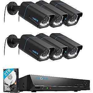 REOLINK 4K 8CH PoE Security Camera System, 6X RLC-811A Black IP Outdoor Cameras Bundle Reolink RLN8-410 8 Channel Network Video Recorder(2TB HDD), 5X Optical Zoom, Human/Vehicle Detection, Spotlights