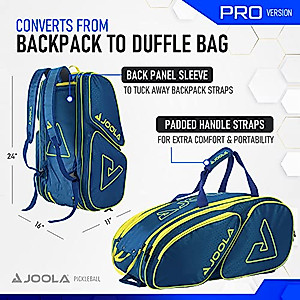 JOOLA Tour Elite Pro Pickleball Bag – Backpack & Duffle Bag for Paddles & Pickleball Accessories – Thermal Insulated Pockets Hold 4+ Paddles - Includes Fence Hook (Navy/Yellow)