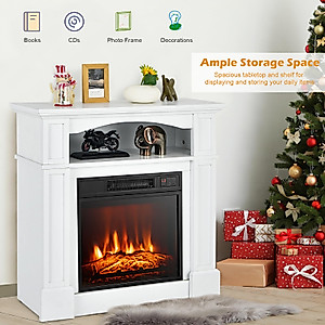 LDAILY 32" Electric Fireplace with Mantel, Freestanding Wooden Surround with 1400 W Fireplace Insert, 3D Realistic Flame, Remote Control, Overheating Safety System, Fireplace for Home RV, White