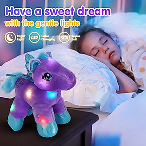 BSTAOFY Light up Pegasus Stuffed Animal Glow Unicorn LED Soft Plush Toys, Bedtime Nightlight Companion Gift for Kids on Christmas Birthday Valentines Day, Purple