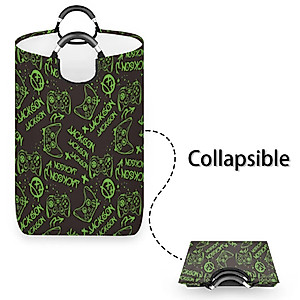 Personalized Laundry Basket with Handles, Custom Laundry Hamper with Name for Bathroom, Dirty Clothes Storage Basket Gifts for Men Women Boys Girls - Green Video Games