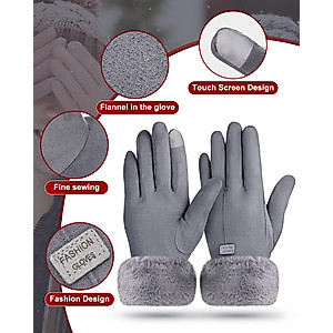 Janmercy 4 Pairs Thermal Winter Gloves for Women Cold Weather Touchscreen Soft Lining Suede Gloves for Ladies Sports Driving(Pink, Camel, Gray, Black)