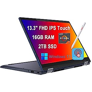 Lenovo Yoga 6 13 2-in-1 Laptop 13.3" FHD IPS Touchscreen (72% NTSC) AMD Octa-Core Ryzen 7 5700U (Beats i7-10710U) 16GB RAM 2TB SSD Fingerprint Backlit Dolby Atmos Win11 Blue + Pen