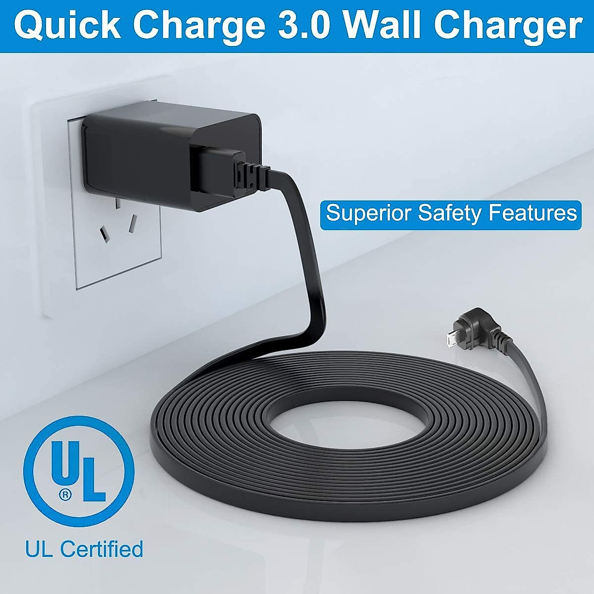 Itramax 30 FT Blink Outdoor/Indoor (3rd Gen) Charger Cable with Adapter(2 Pack),Compatible for Blink XT/XT2 Camera Charging Brick and 90 Degree Right Angled Micro USB Cord,Waterproof Power Wire Supply