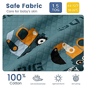 ZIGJOY Toddler Sleeping Bag, 1.5 TOG Baby Sleep Bag with Feet 100% Cotton Sleep Sack All Year Round for 18Months-3T Baby Girl Boy Essentials Excavator