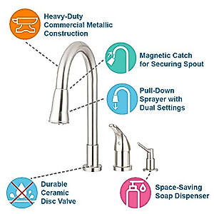 Pacific Bay Grandview Pull-Down Kitchen Sink Faucet with Soap Dispenser (Brushed Satin Nickel)