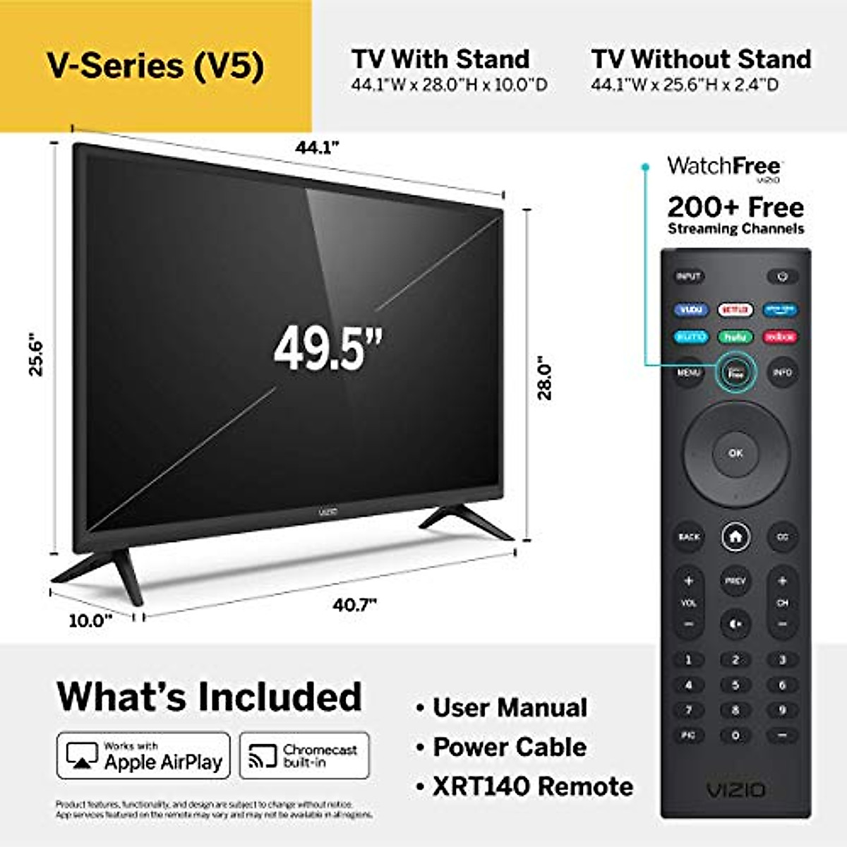 VIZIO V-Series 50-inch - 4K HDR Smart TV (49.5-inch Diag.) (V505-H11,2020)
