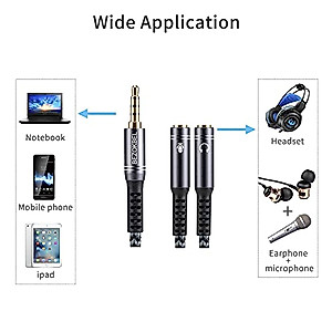 Audio Splitter, Headphone Splitter 3.5mm Nylon-Braided，BEZOKABLE Aux Splitter Male TRS to Dual Female 3.5 Audio Cable for Phone, PS4,PS5, Xbox One S,Nintendo Switch, Tablets and More